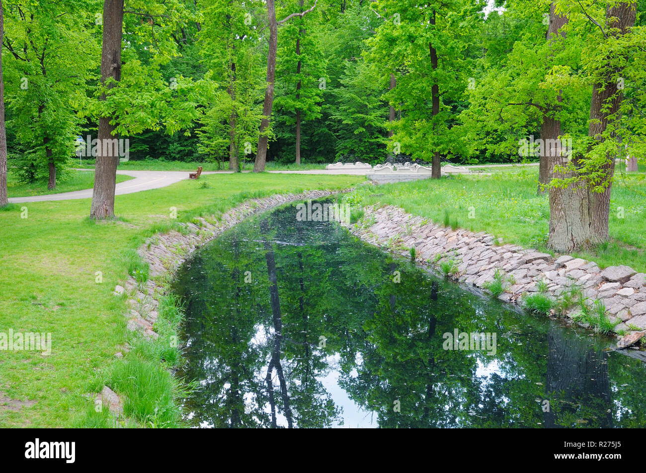 stream in the summer park Stock Photo - Alamy
