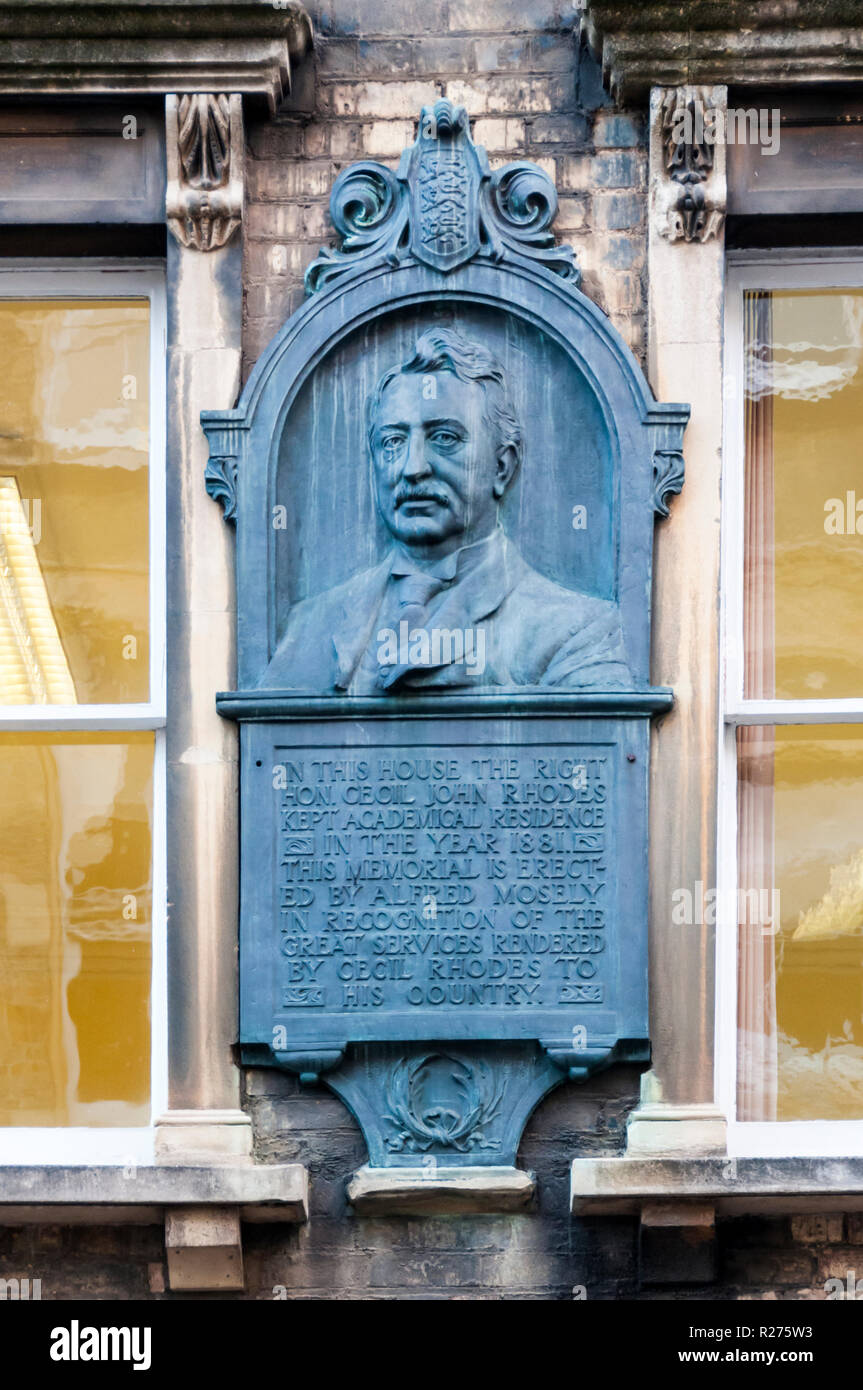 Memorial plaque on house once occupied by Cecil Rhodes in King Edward ...