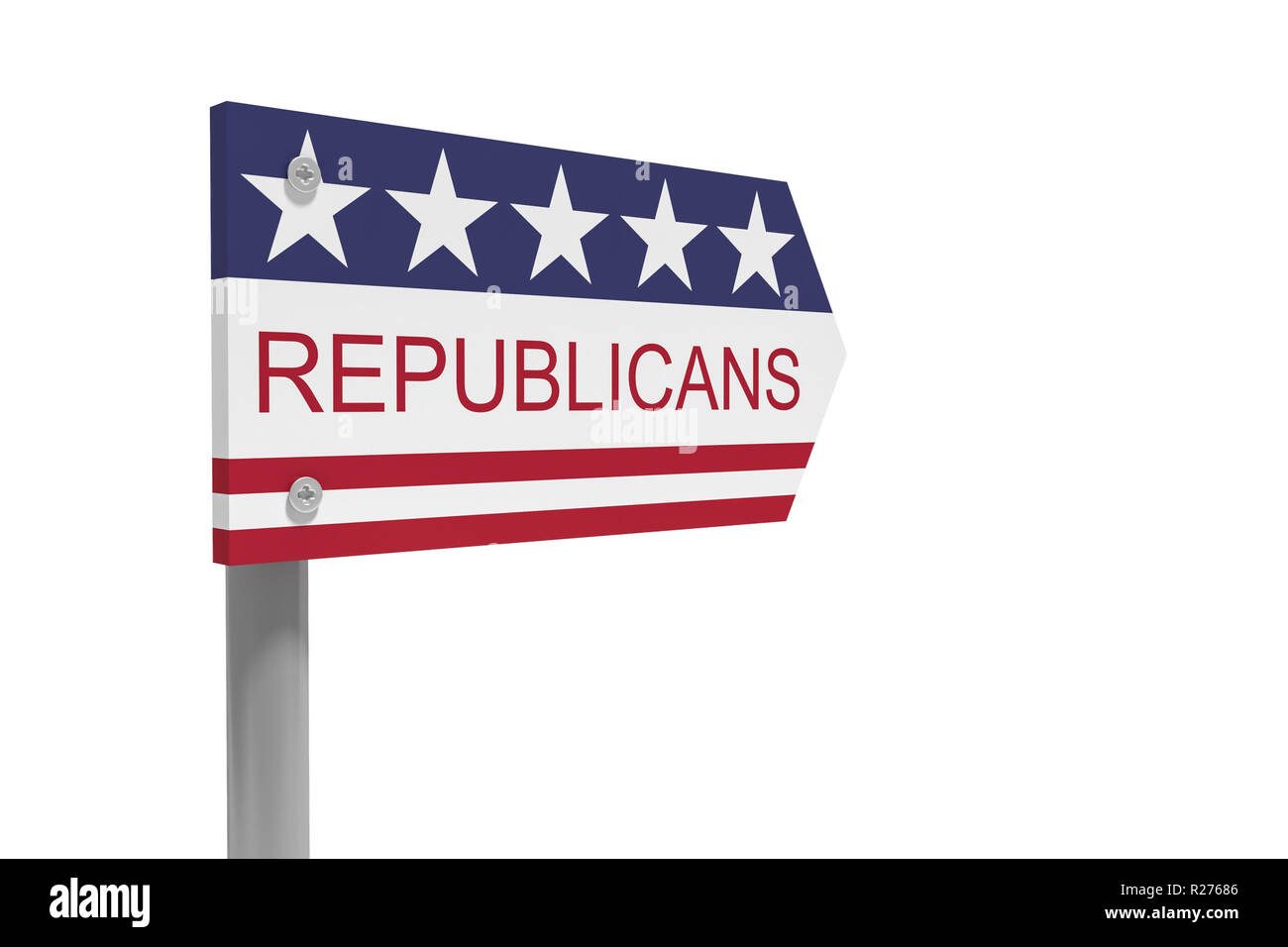 USA Politics Party Concept: Republicans Direction Sign With US Flag, 3d ...