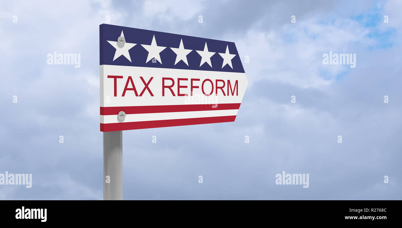USA Politics Concept: Tax Reform Direction Sign With US Flag, 3d ...