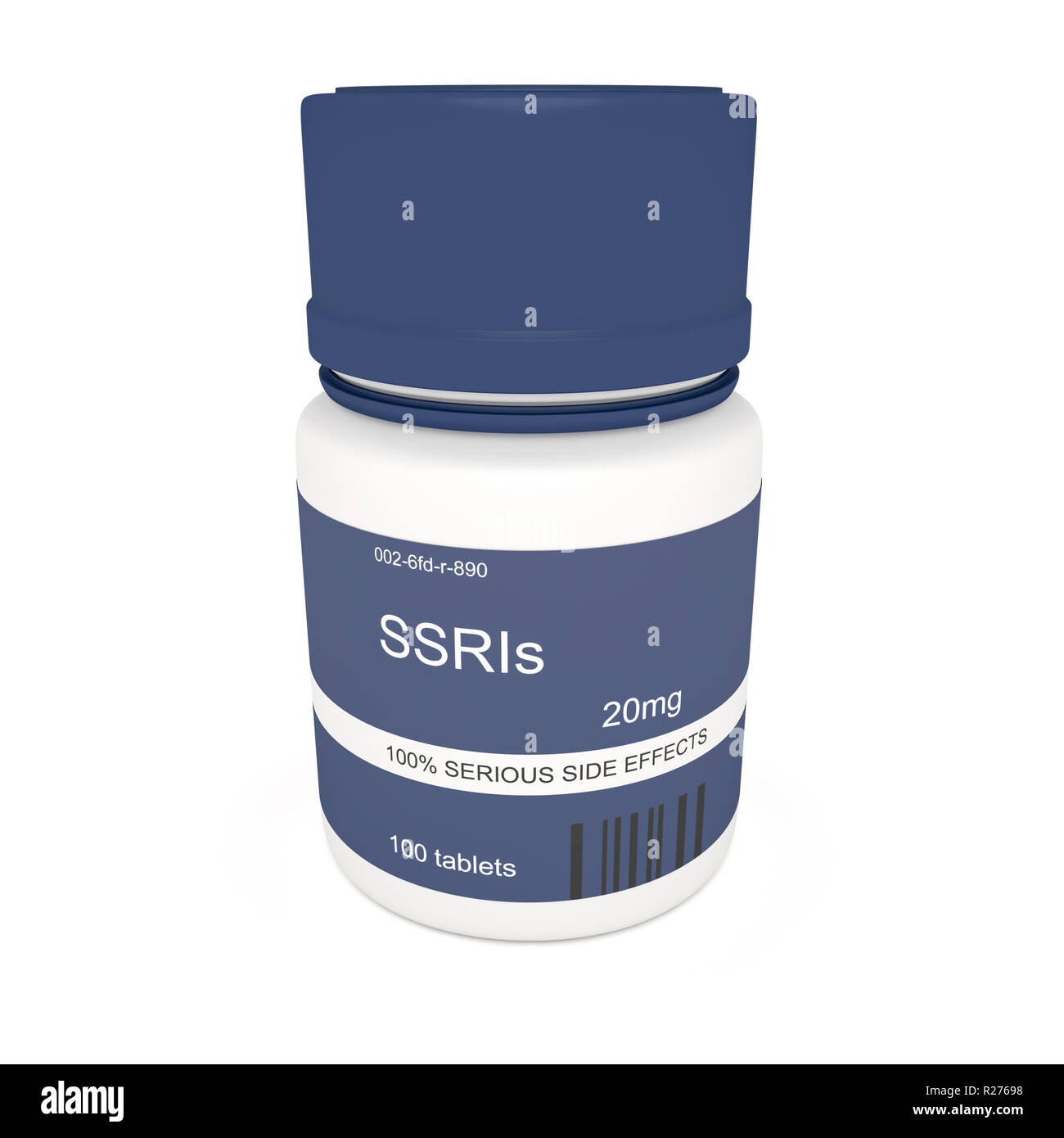 Medicine Concept: Blue Pill Bottle SSRIs Side Effects, 3d illustration ...