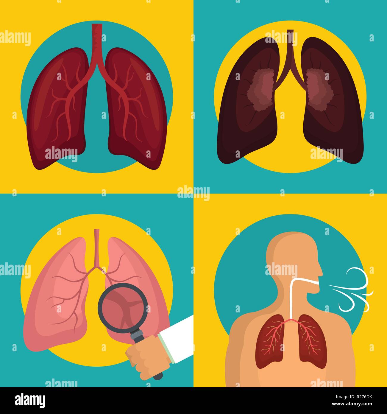 Lung organ human breathing icons set. Flat illustration of 4 lung organ ...
