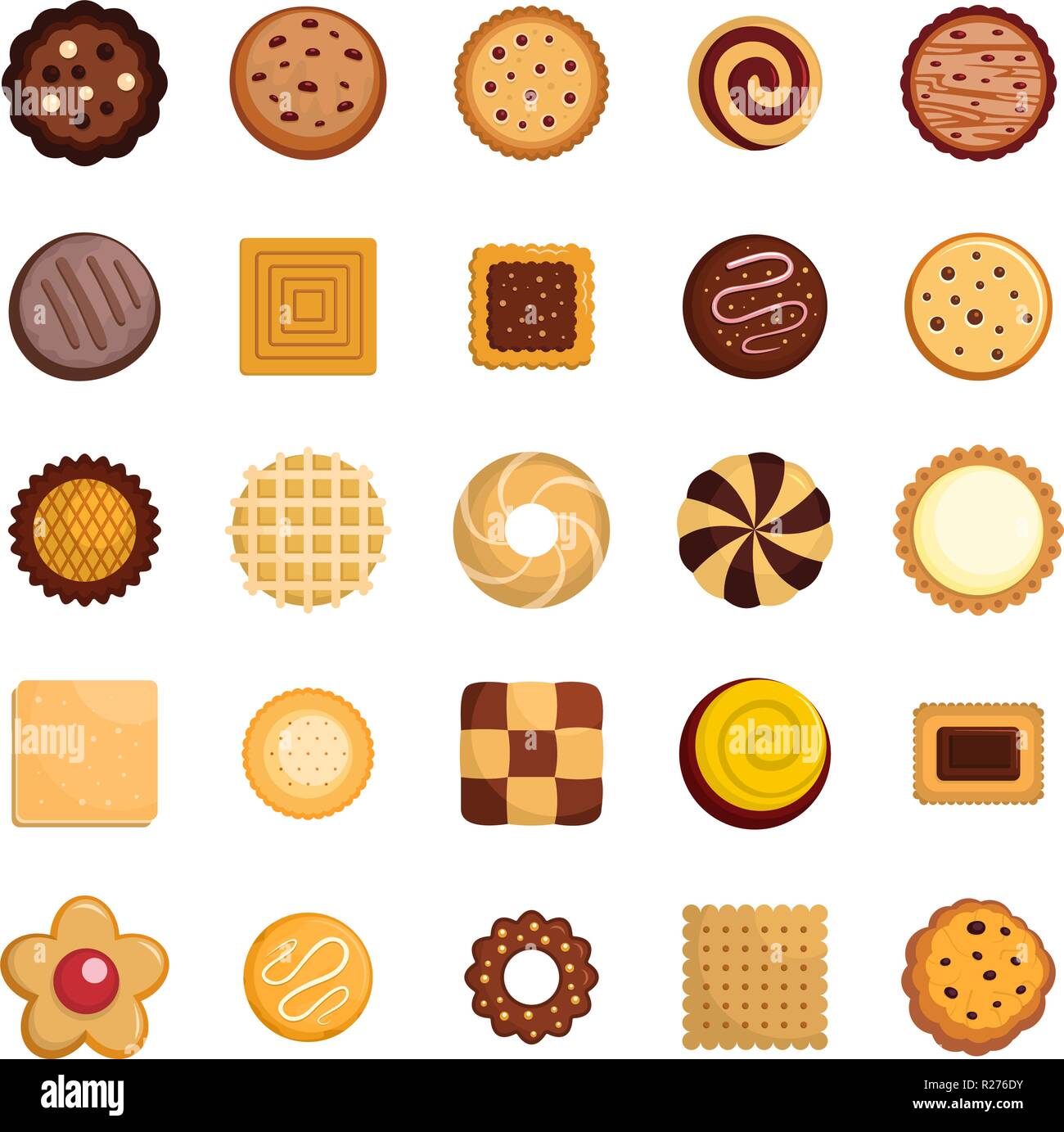 Cookies biscuit icons set. Flat illustration of 25 cookies biscuit ...