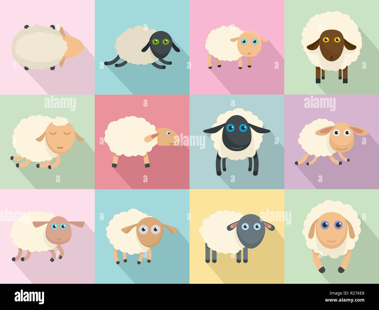 Sheep cute lamb farm icons set. Flat illustration of 12 sheep cute lamb ...