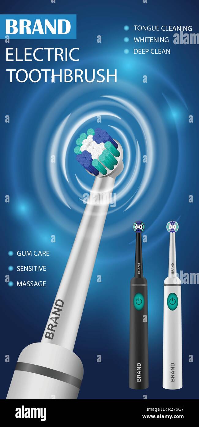 Electric toothbrush banner. Realistic illustration of electric ...