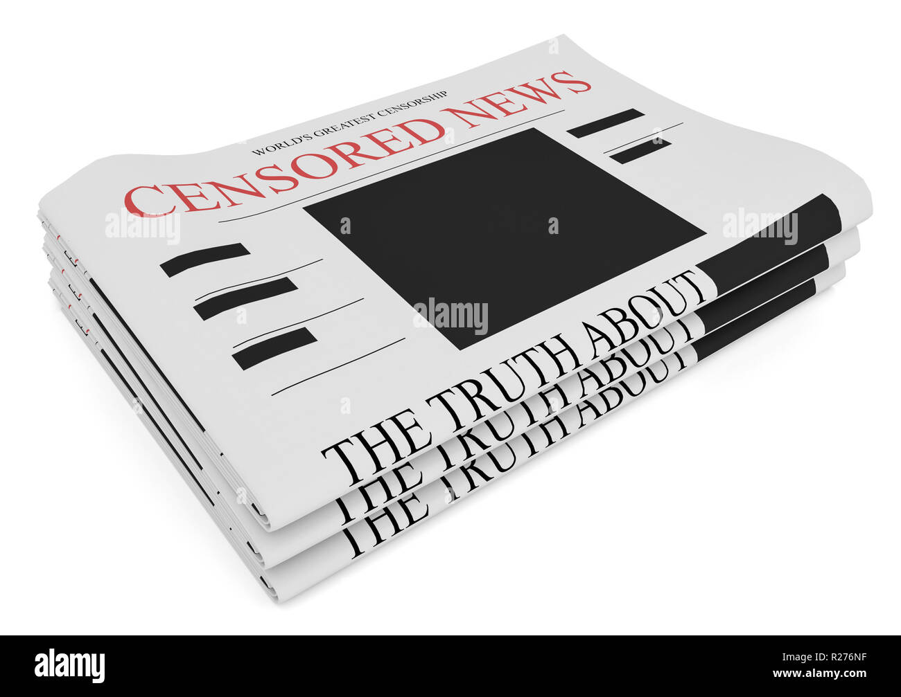 Censorship News Concept: Pile of Newspapers, 3d illustration on white ...