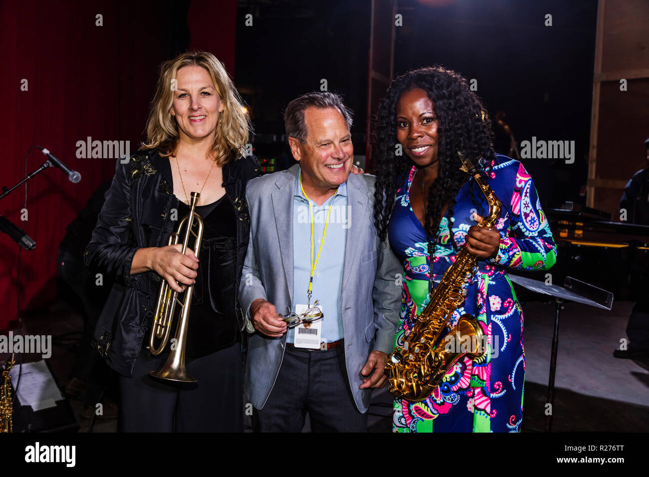 TIA FULLER and INGRID JENSEN backstage with TIM JACKSON at the 61st ...