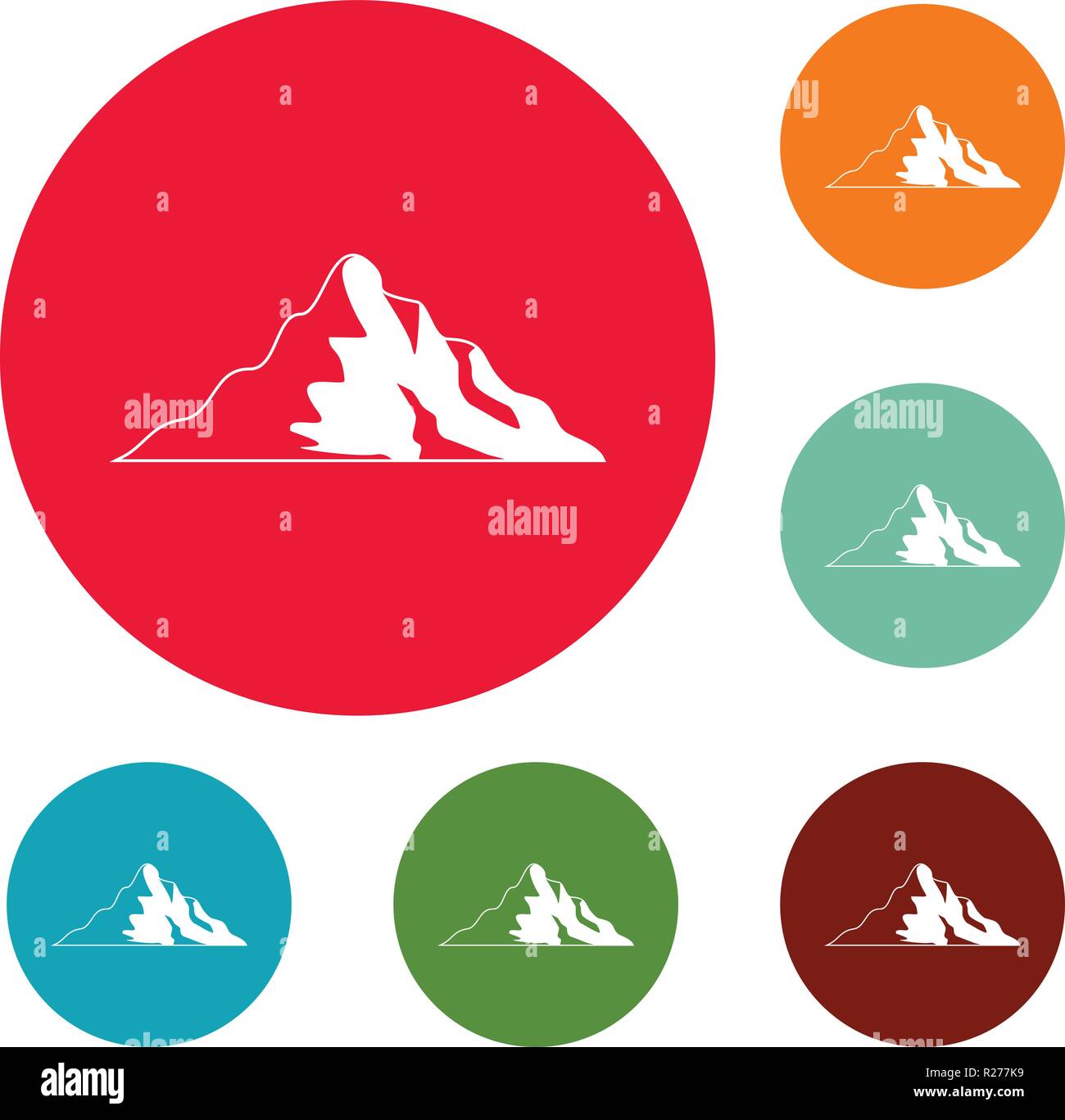 Snow mountain icons circle set vector isolated on white background ...