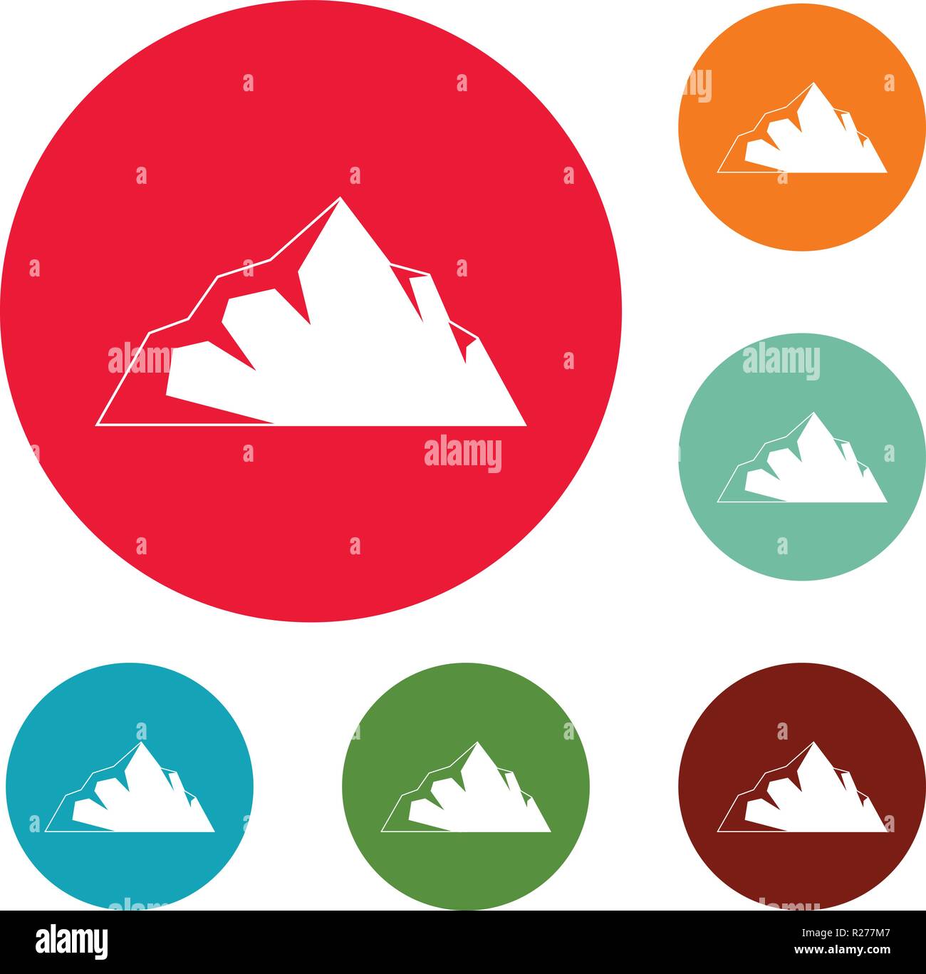 Exploration of mountain icons circle set vector isolated on white ...