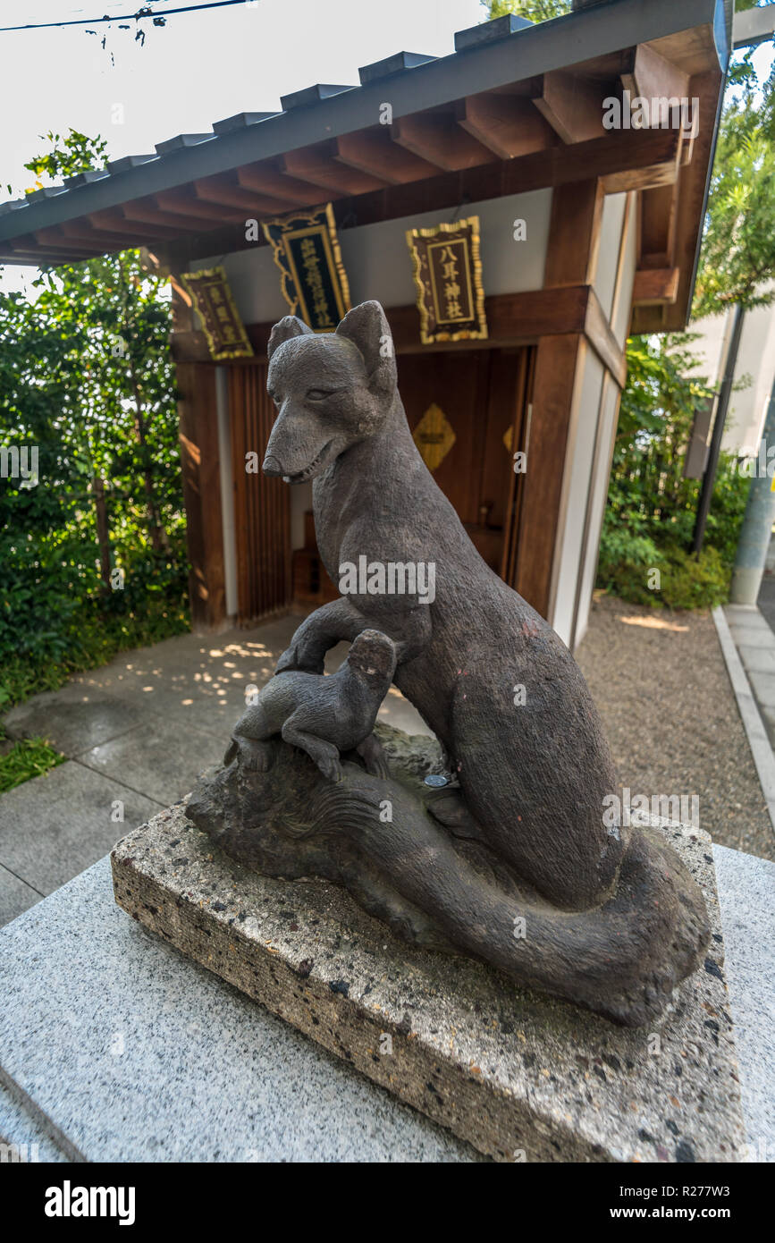 Tokyo, Japan - August 03, 2018 : Inari guardian Fox statue at Shusse ...