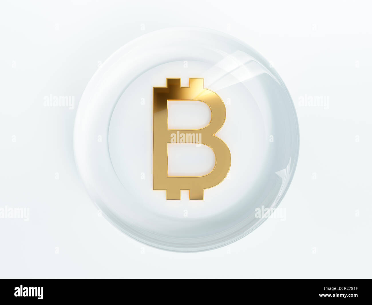 bitcoin cryptocurrency golden symbol covered with transparent glass or ...