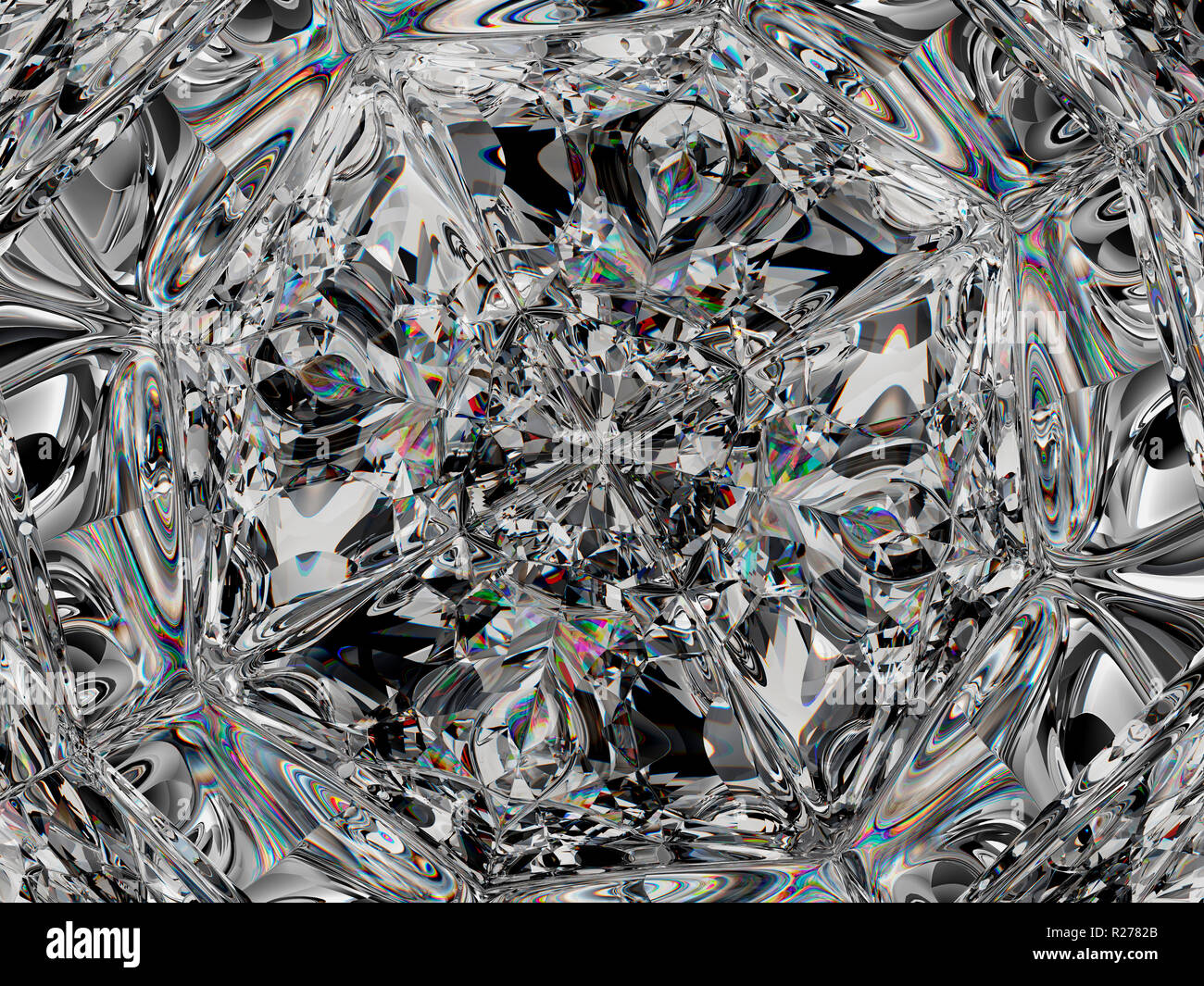diamond structure extreme closeup and kaleidoscope. top view of round ...
