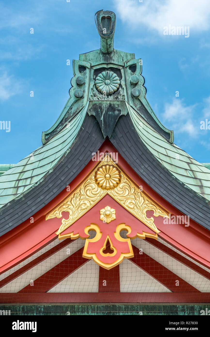 Tokyo - August 14, 2018 : Shishiguchi ridge end tile and Gegyo (Gable ...