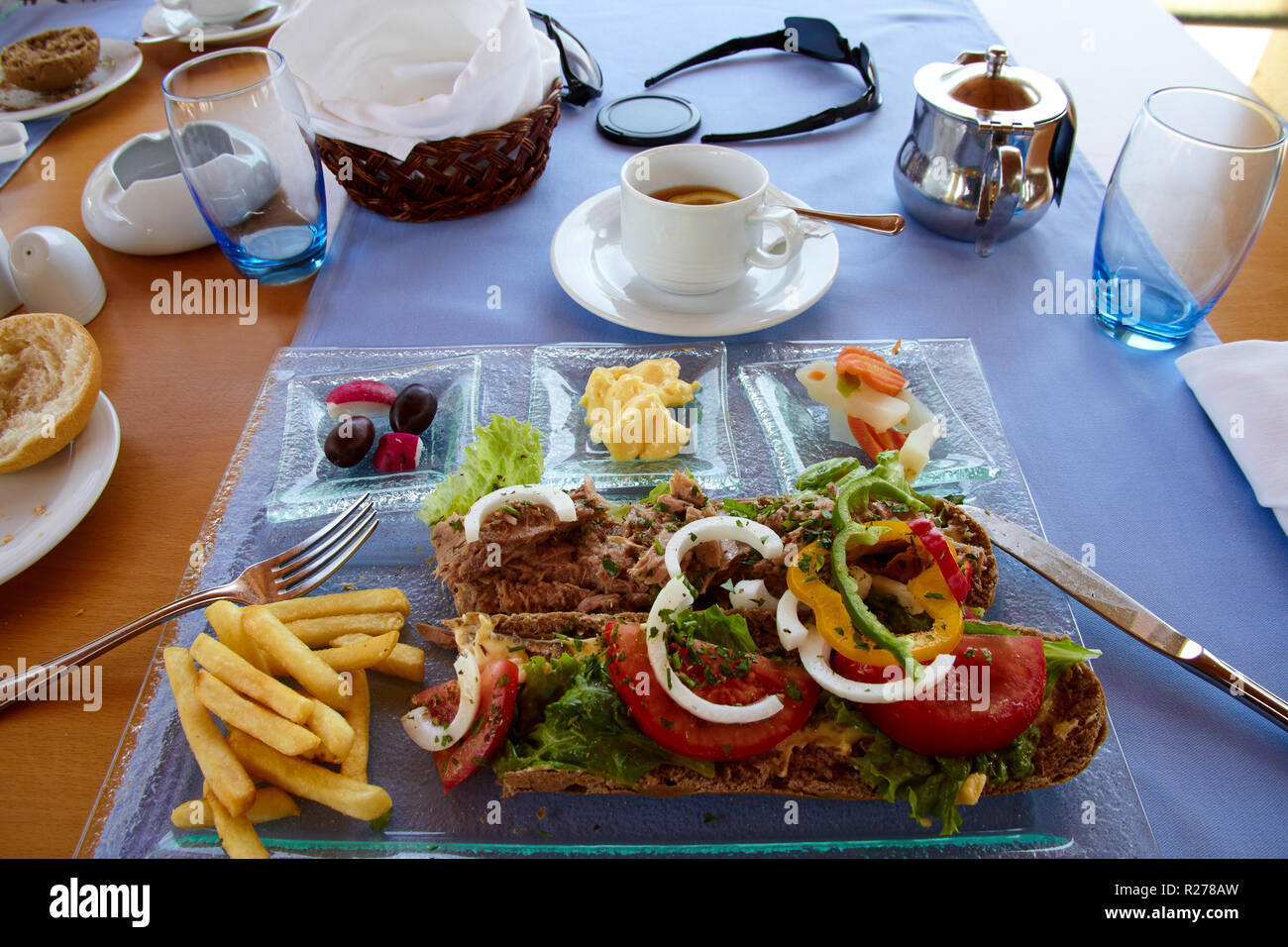greek lunch with tuna sandwich Stock Photo - Alamy