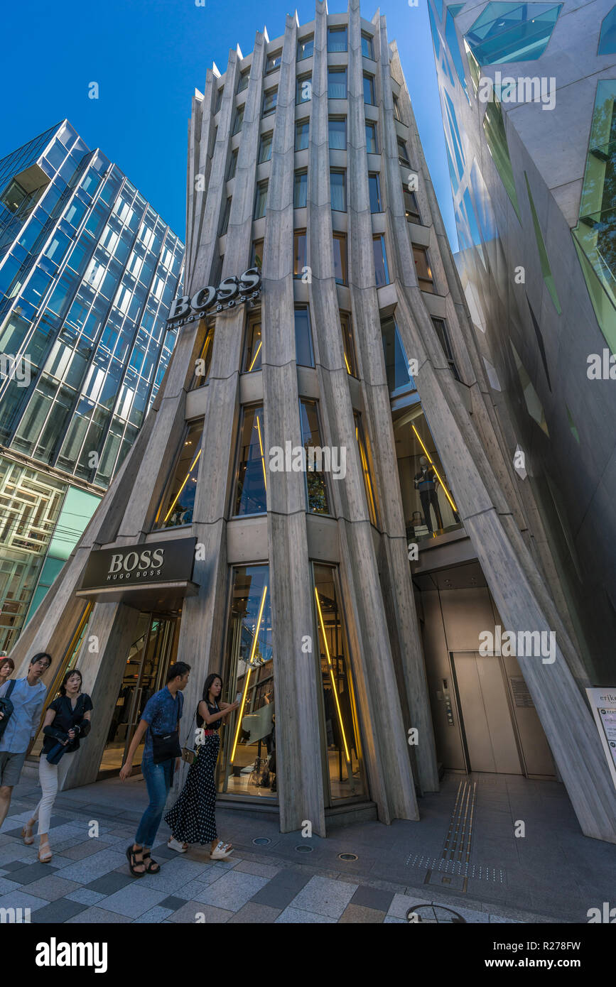 Tokyo, Shibuya Ward - August 17, 2018 - Hugo Boss building designed by ...