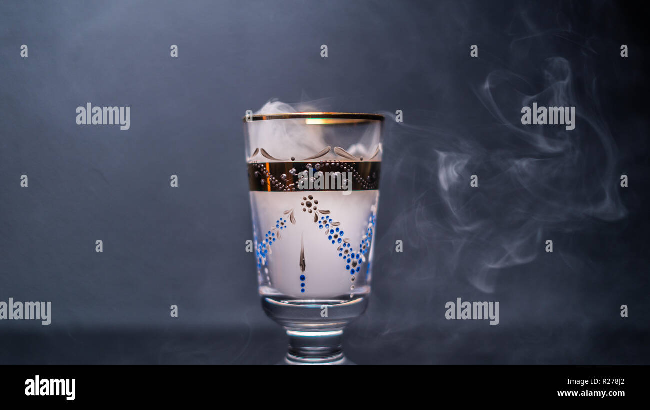 goblet glass full of smoke, goblet glas filled with smoke, smoke inside ...