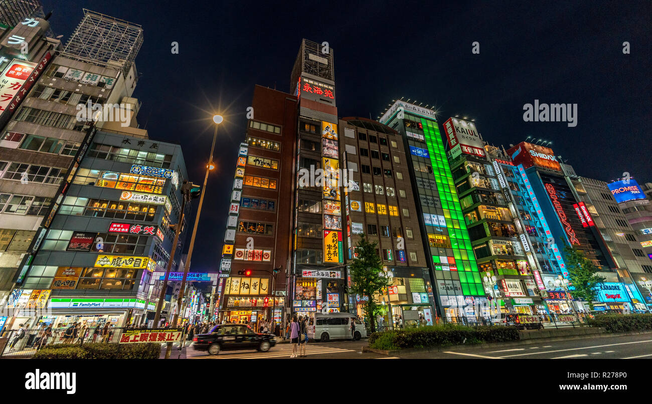 Tokyo, Shinjuku Ward - August 11, 2018 : Panoramic night scene at ...