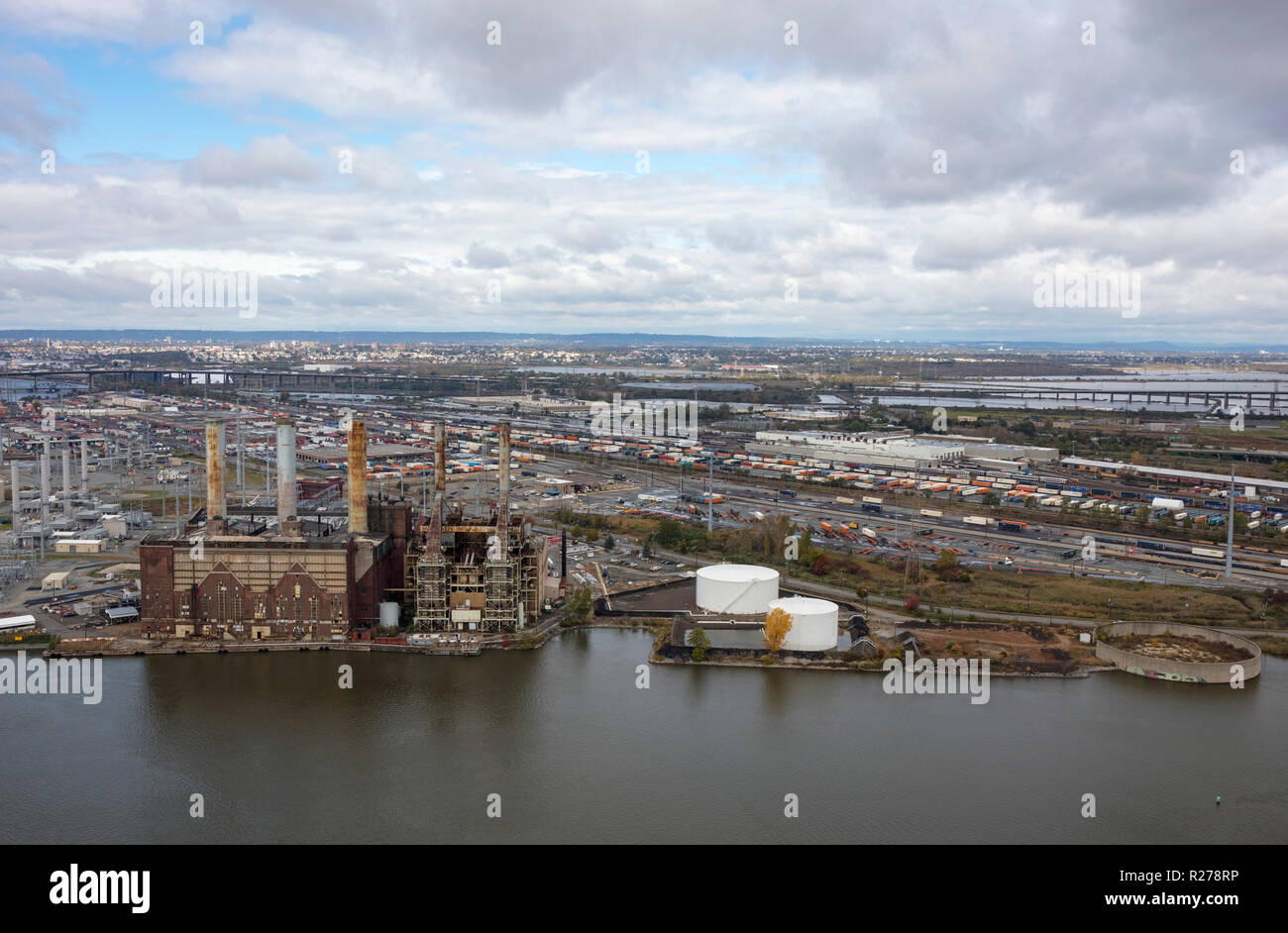 helicopter aerial view of Kearny Generating Station, a peaking power ...