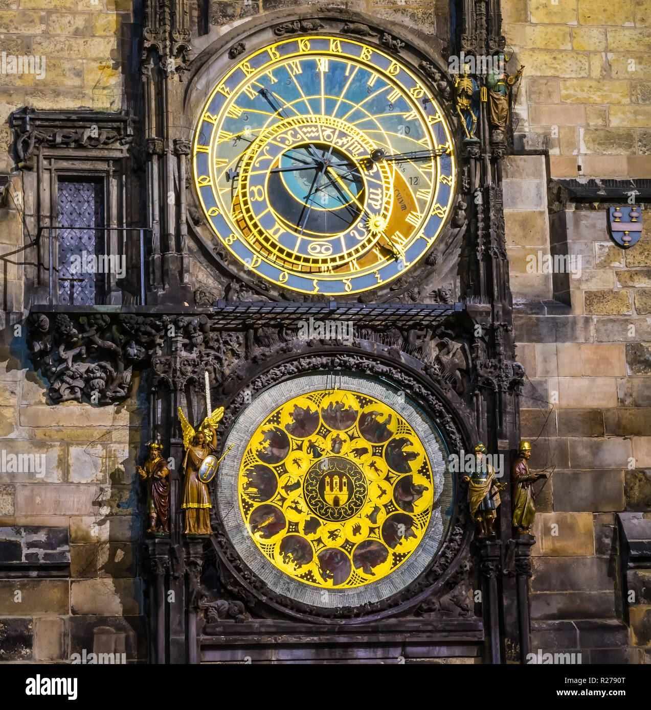 The Prague Astronomical Clock. medieval clock tower mounted on the ...
