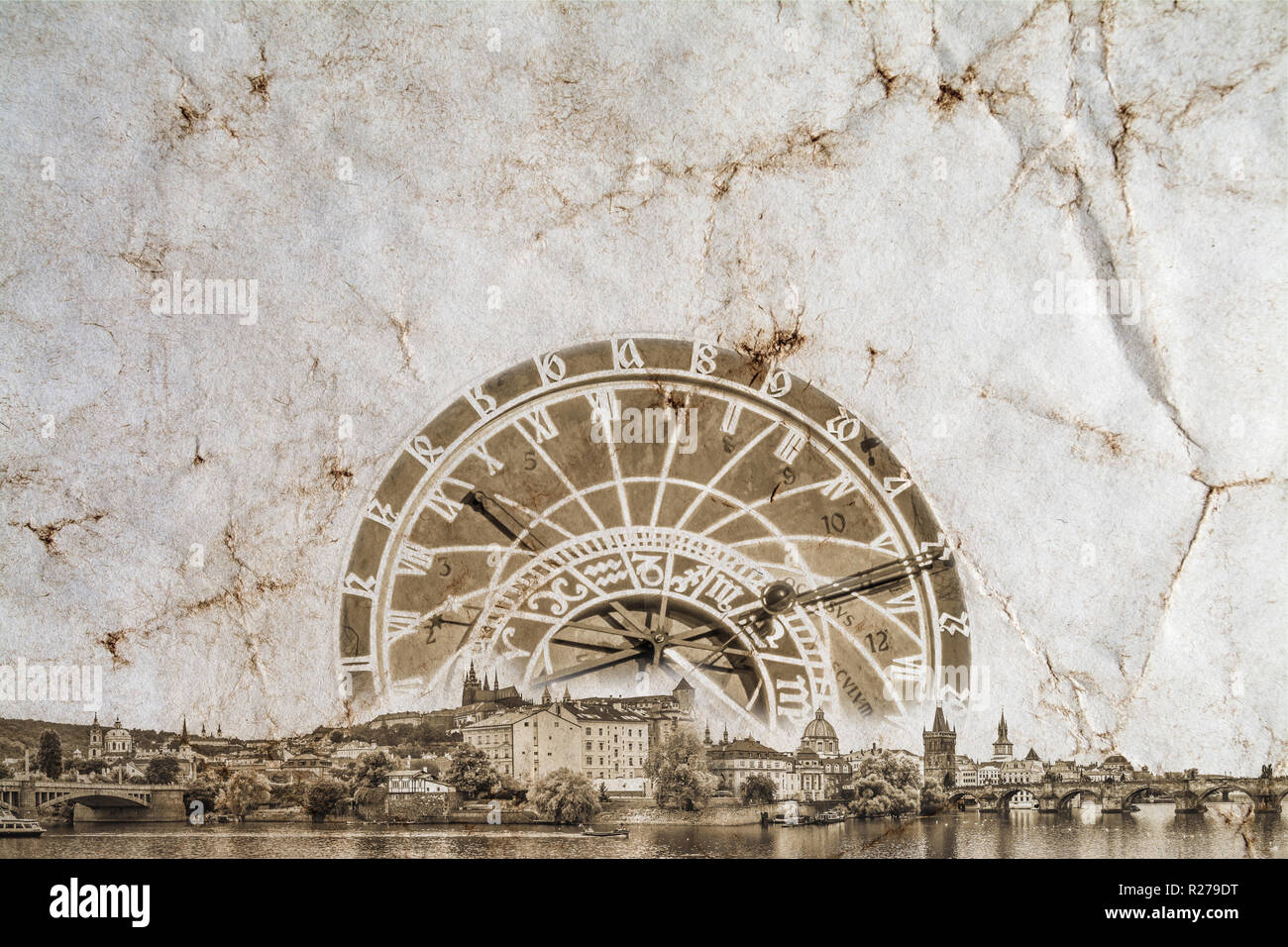 A composition of the main landmark of Prague in the Czech Republic ...