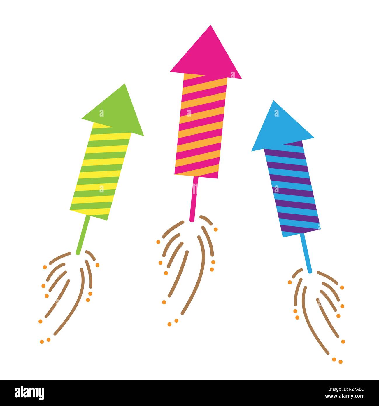 three colorful firecracker celebration set isolated on white background ...