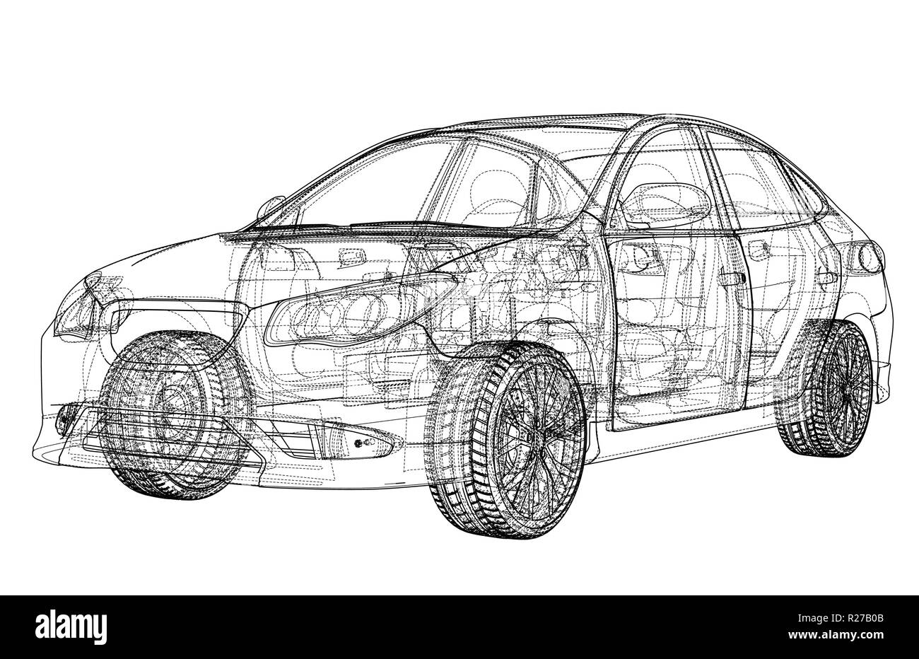 3d model car blueprint Cut Out Stock Images & Pictures - Alamy