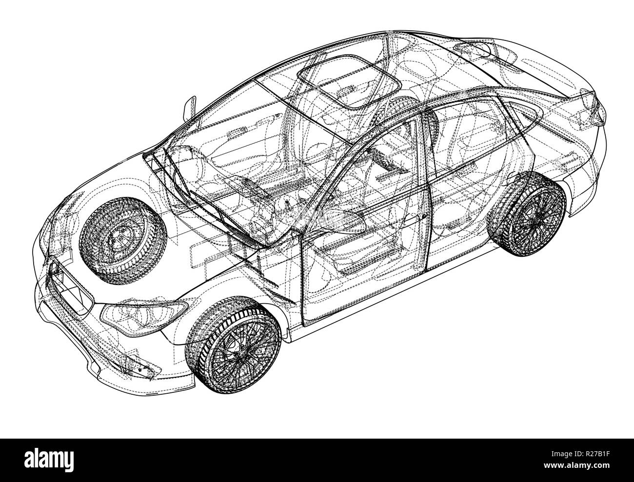 3d model car blueprint Stock Vector Images - Alamy