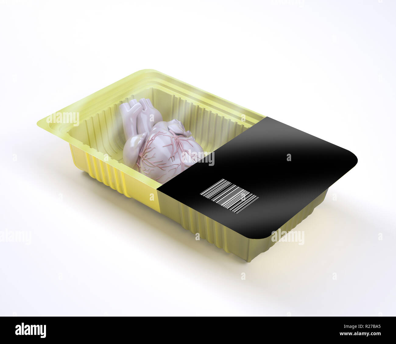 food packaging with human heart organ inside, 3d illustration Stock ...