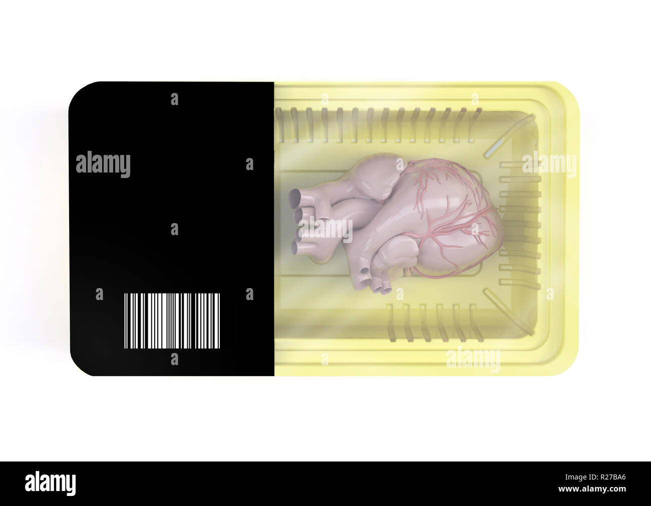 food packaging with human heart organ inside, 3d illustration Stock ...