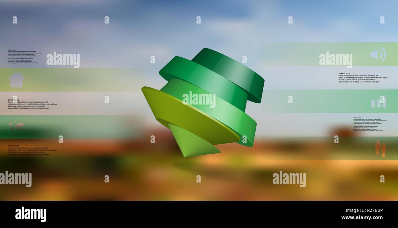 3D illustration infographic template. The round pentagon is divided to ...