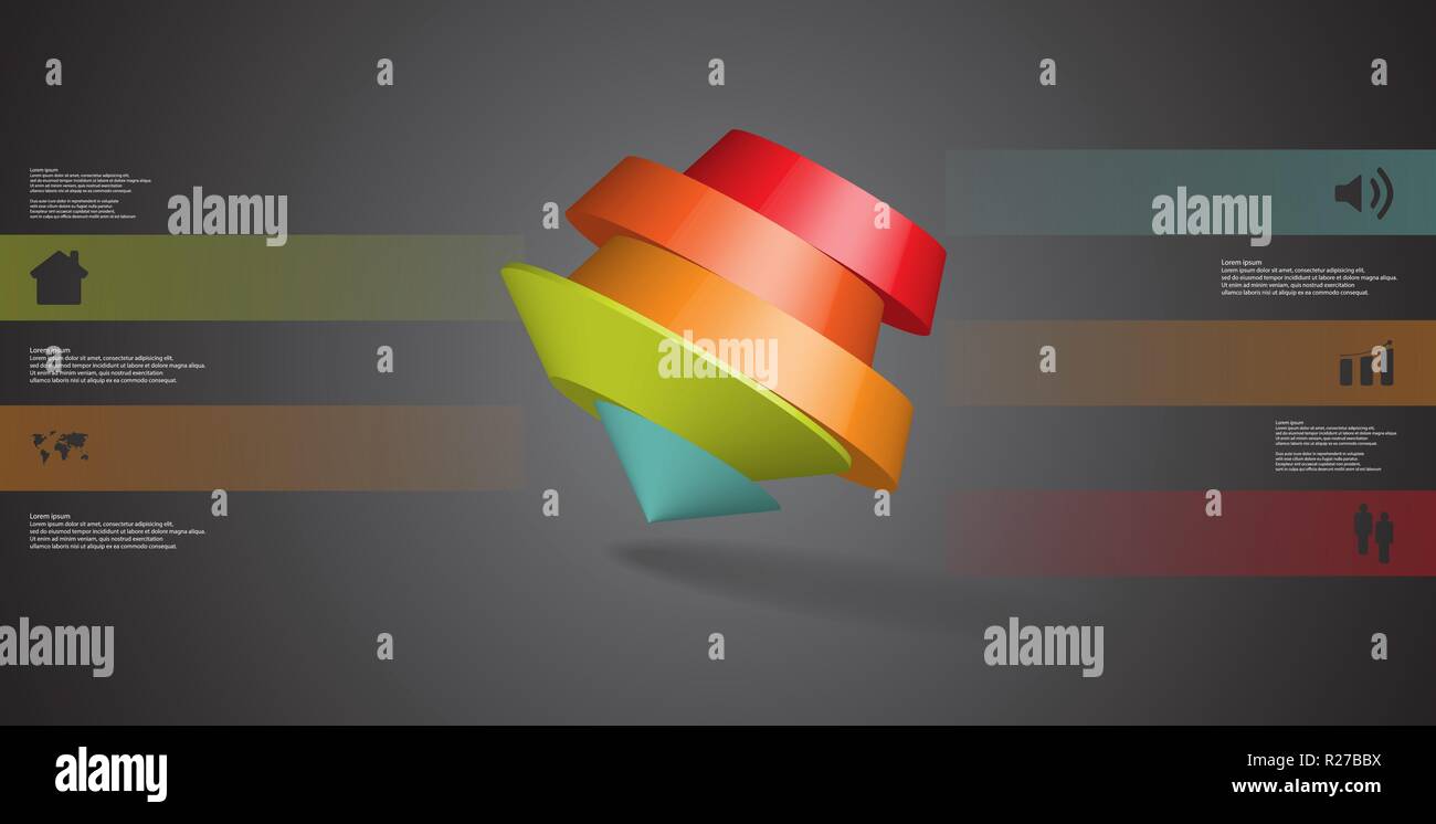 3D illustration infographic template. The round pentagon is divided to ...