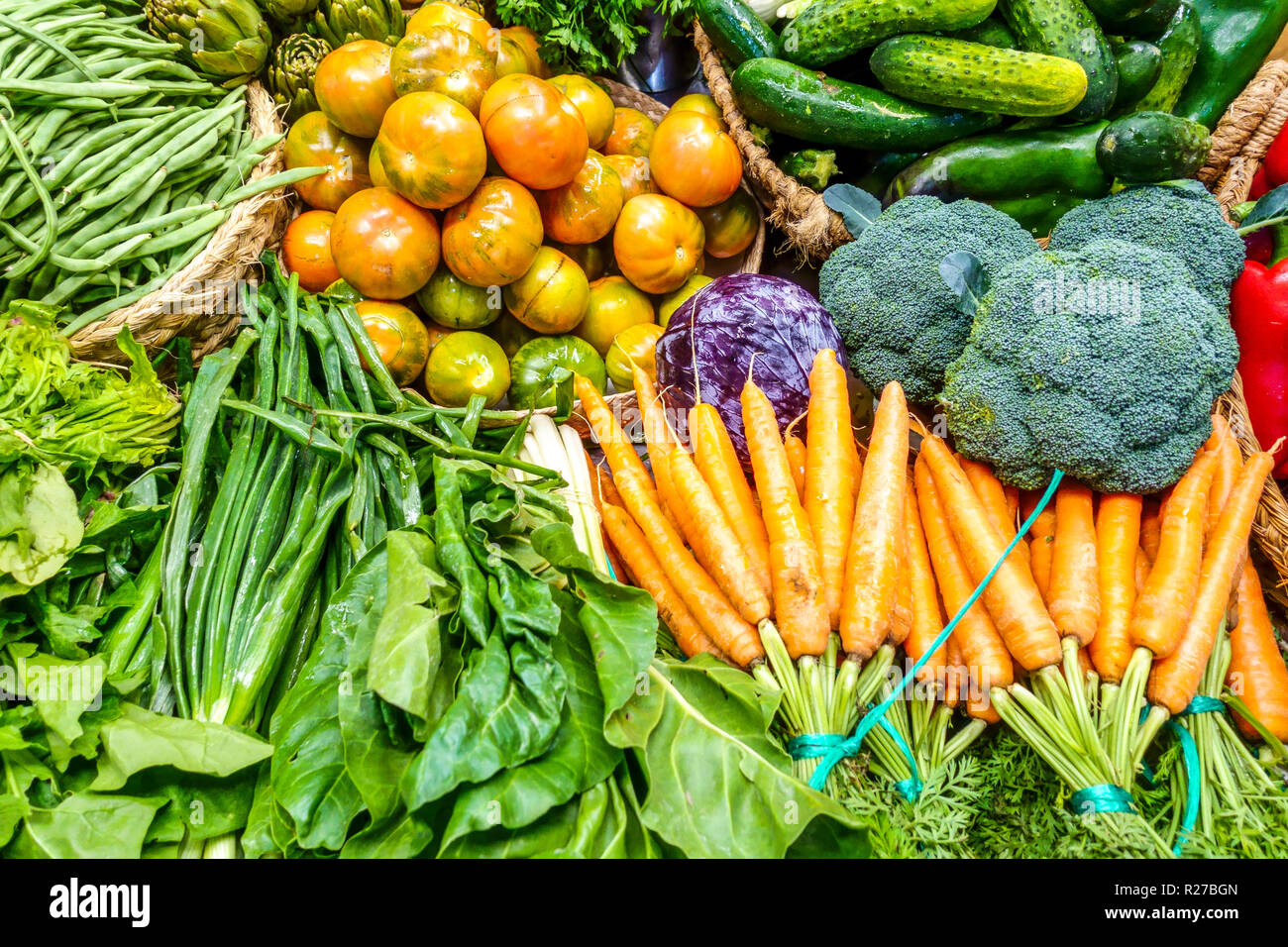 Fresh vegetable market stall, Alicante Spain Vegetables Bundle Stock ...