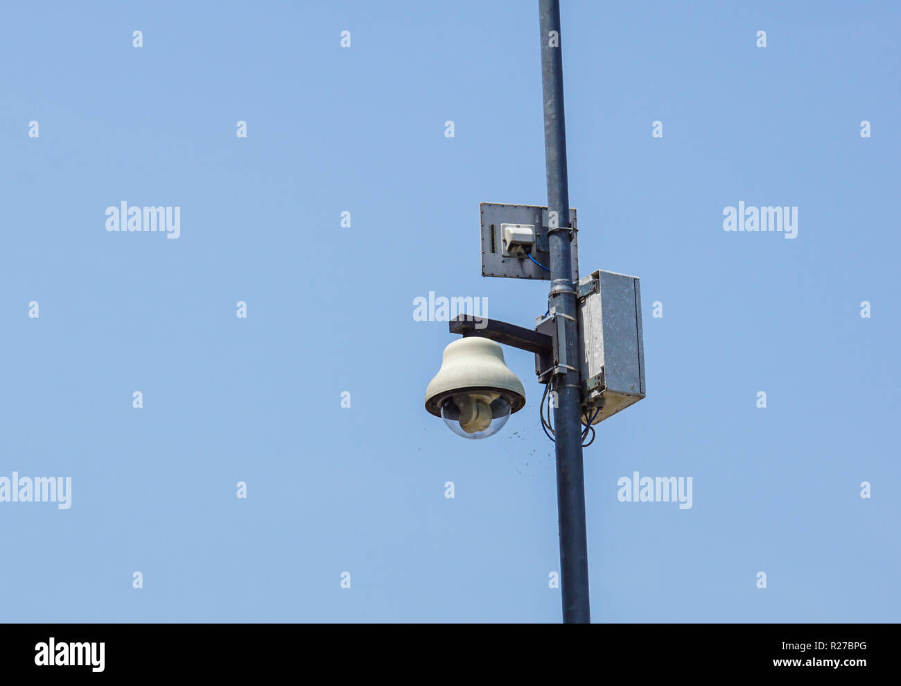 security cameras in front of blue sky - with space for text Stock Photo ...