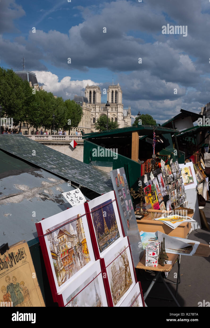 Famous second-hand book market on quay of river Seine near Cathedral ...