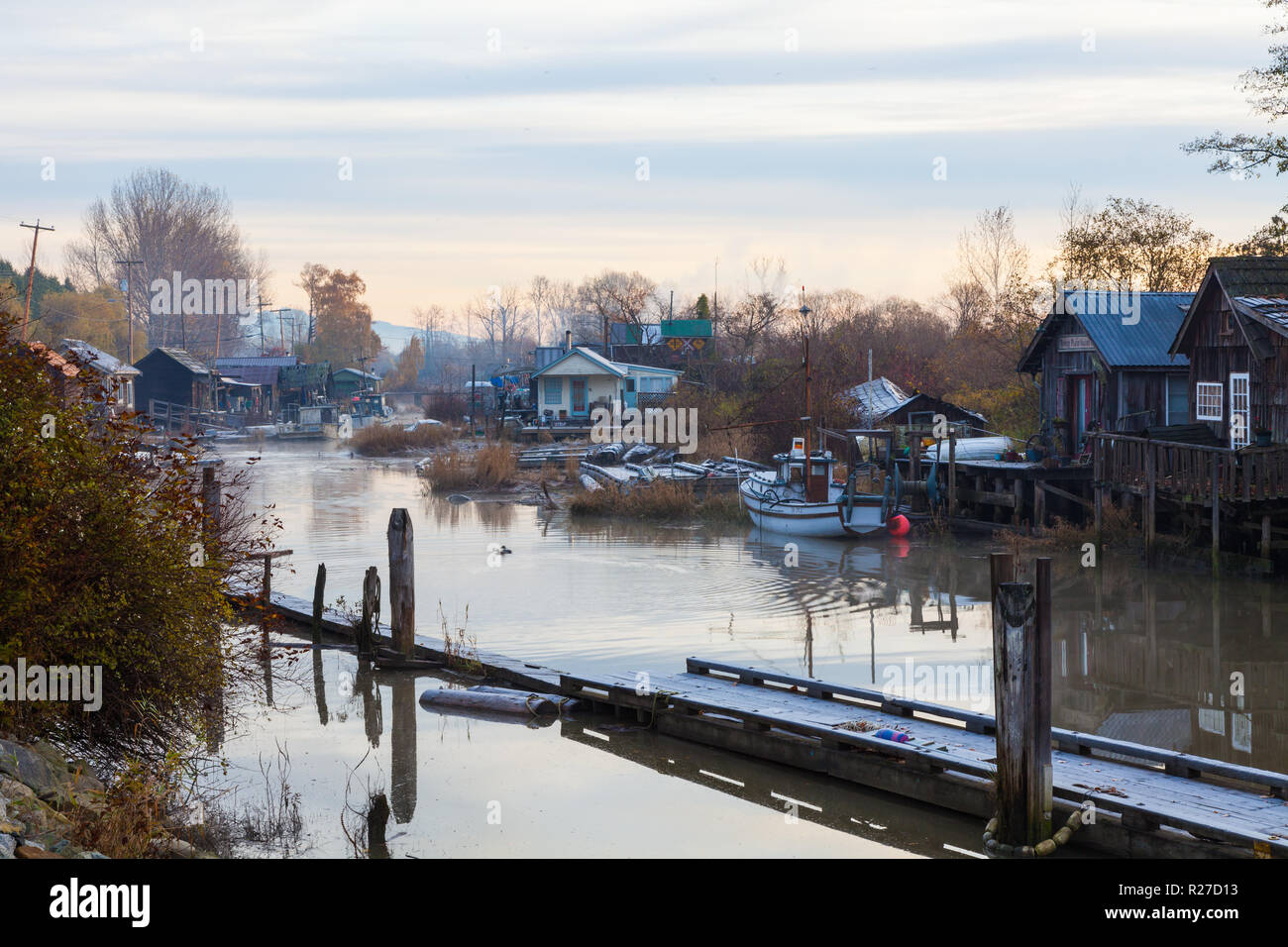 High tide in the community of Finn Slough on the banks of the Fraser ...