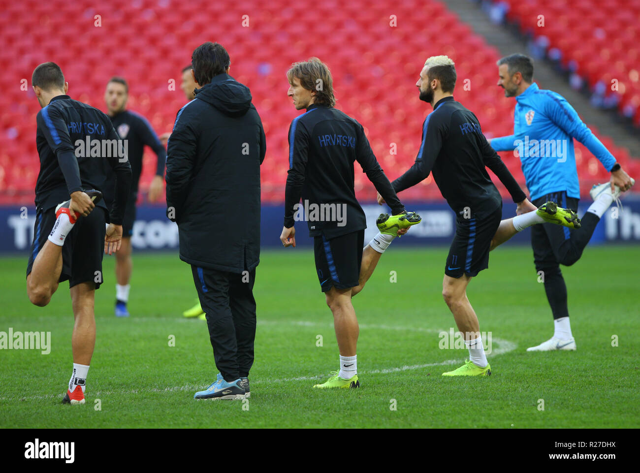 Croatia's Luka Modric (centre) and his teammates during the training ...