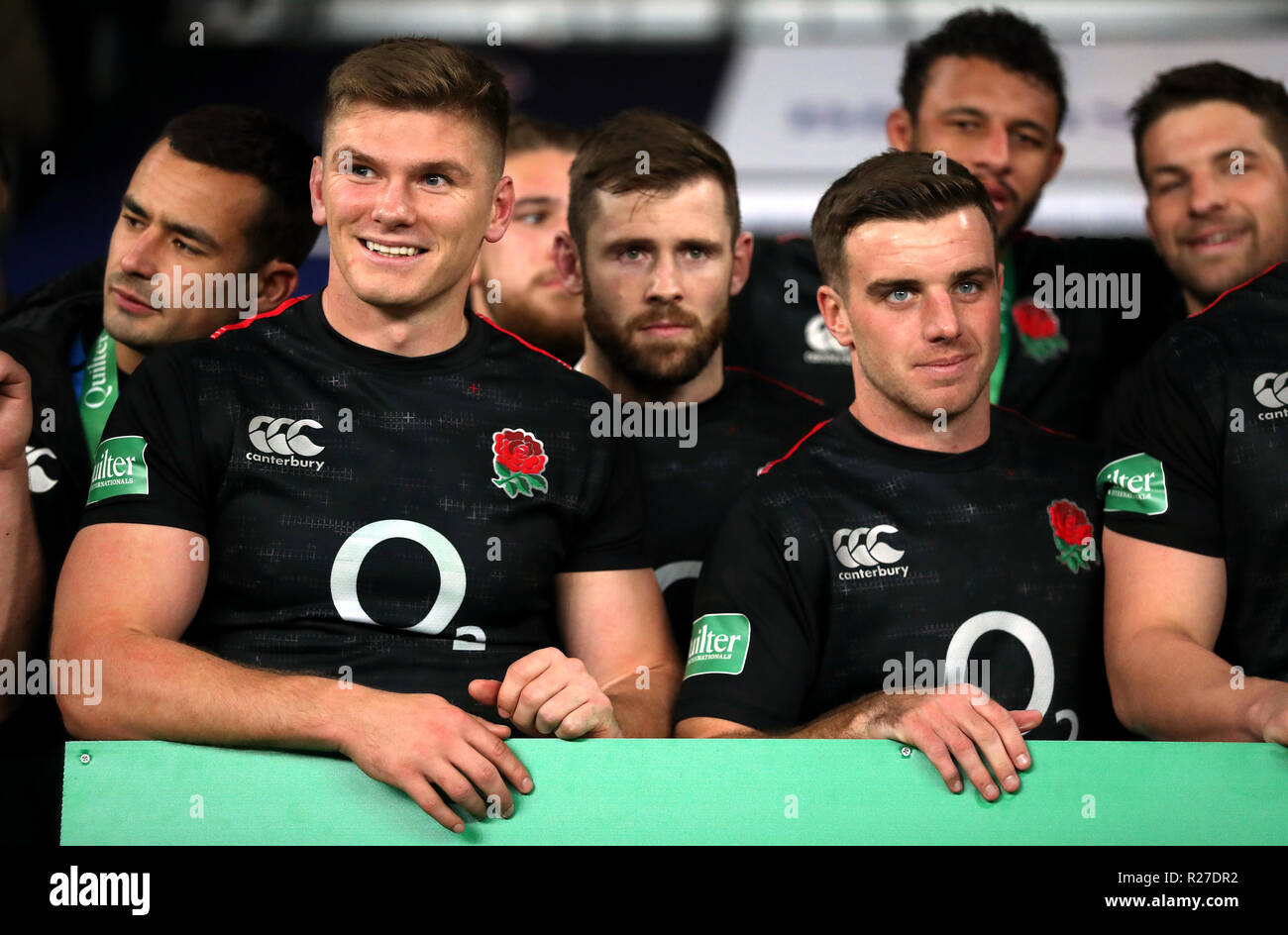 England's Owen Farrell and George Ford celebrate after winning the ...
