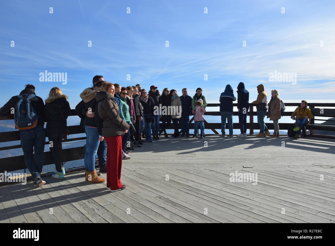 COTA 2000, SINAIA, ROMANIA - NOVEMBER 8, 2018. Group of tourists at ...