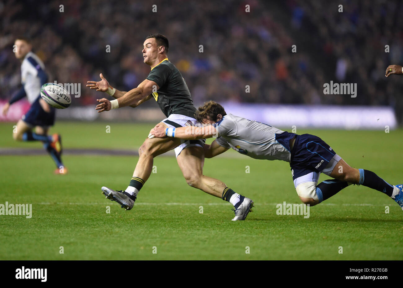 South Africa's Jesse Kriel is tackled by Scotland's Peter Horne during ...