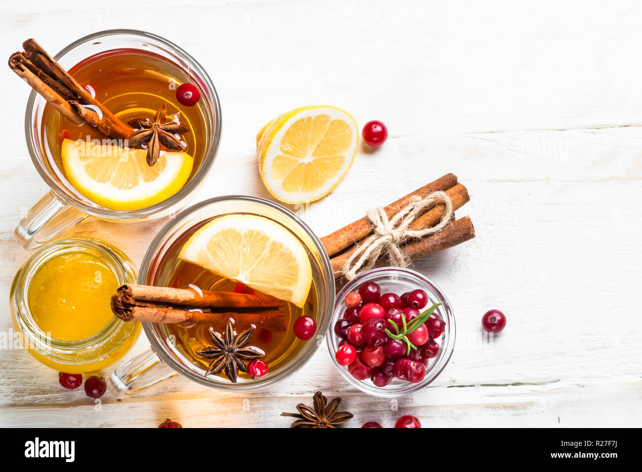 Autumn hot tea with lemon and spices Stock Photo - Alamy
