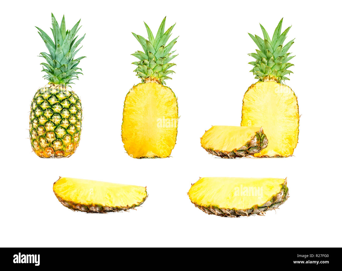 Pineapple composition collection in different variations isolated on ...