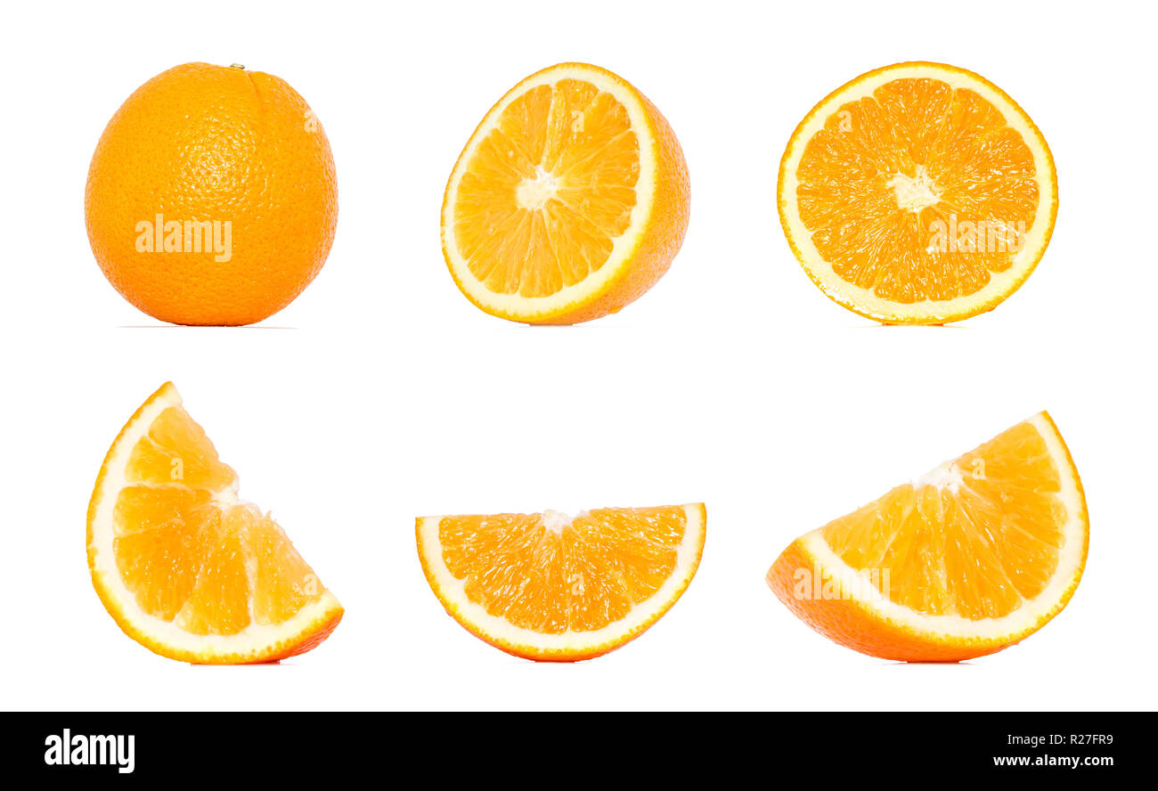 Orange fruit collection in different variations isolated over white ...