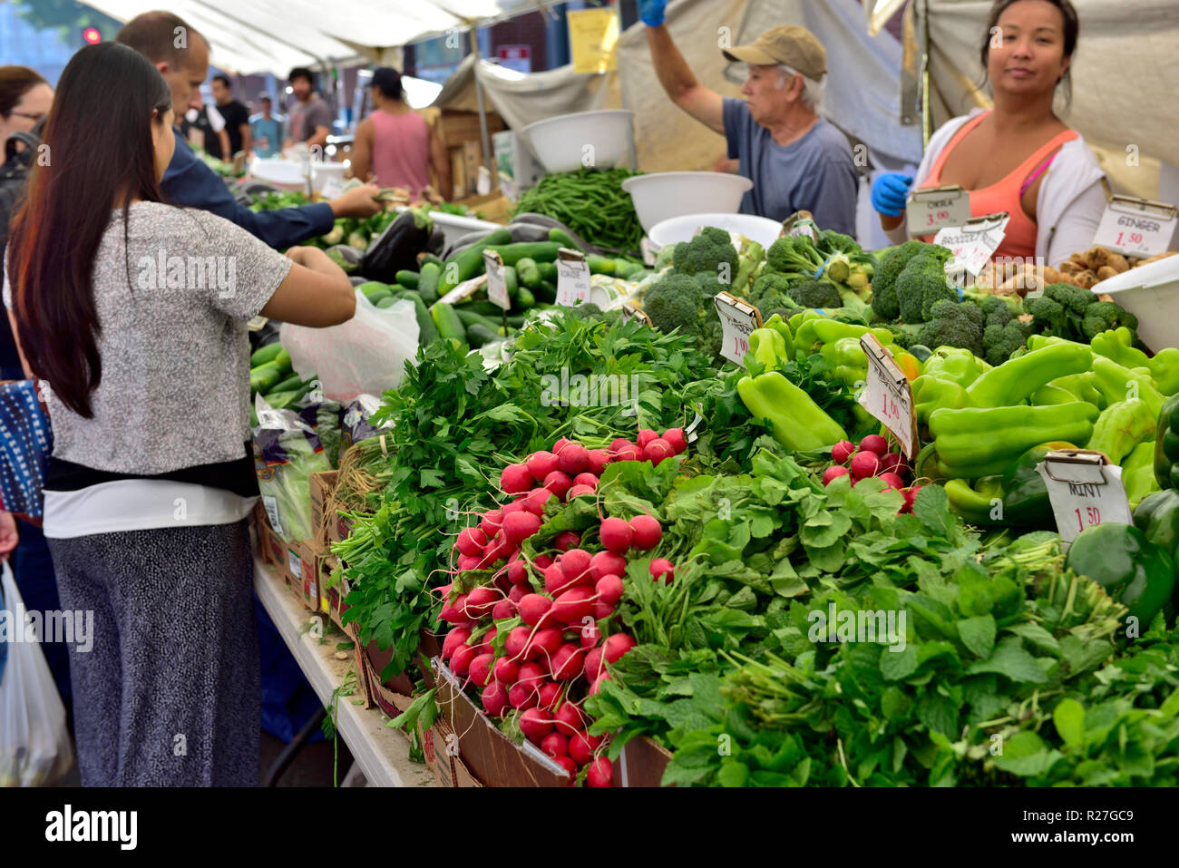 Boston street market with fresh vegetables and fruits, Massachusetts ...