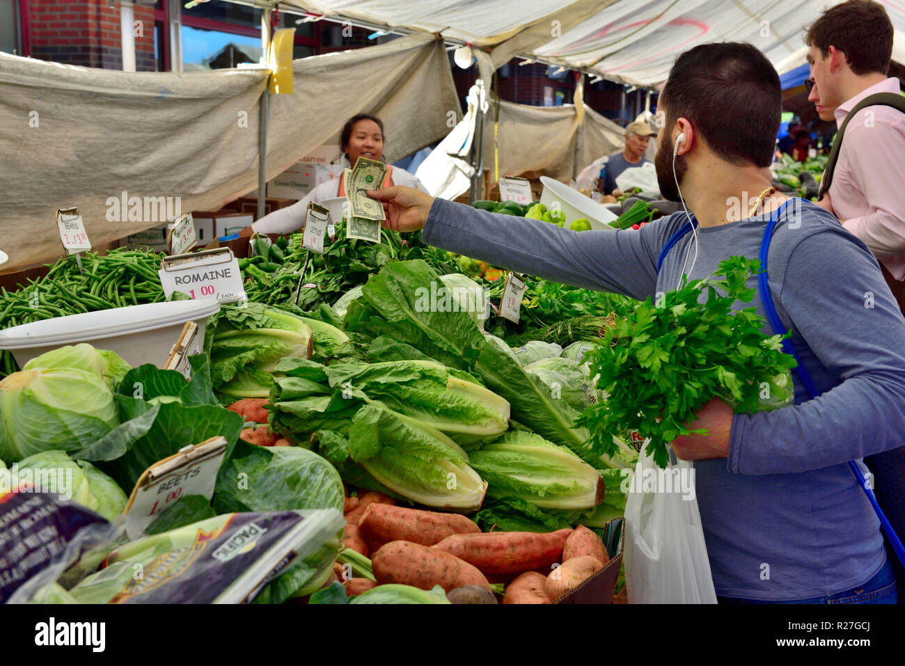 Boston street market with fresh vegetables and fruits, Massachusetts ...