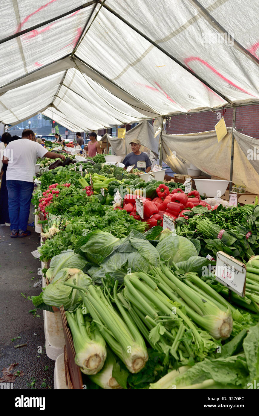 Boston street market with fresh vegetables and fruits, Massachusetts ...