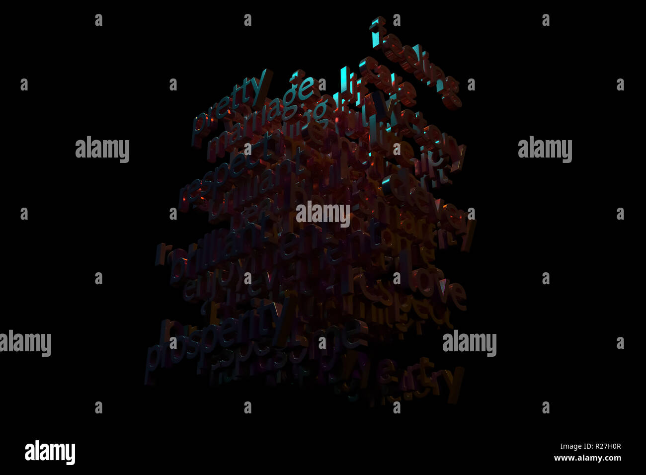 CGI typography with dark background, motivation related keywords cloud ...