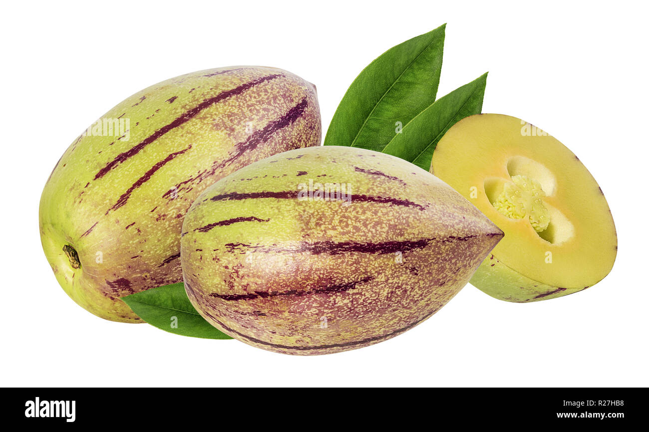Pepino melon fruit isolated on white background. Clipping Path Stock ...