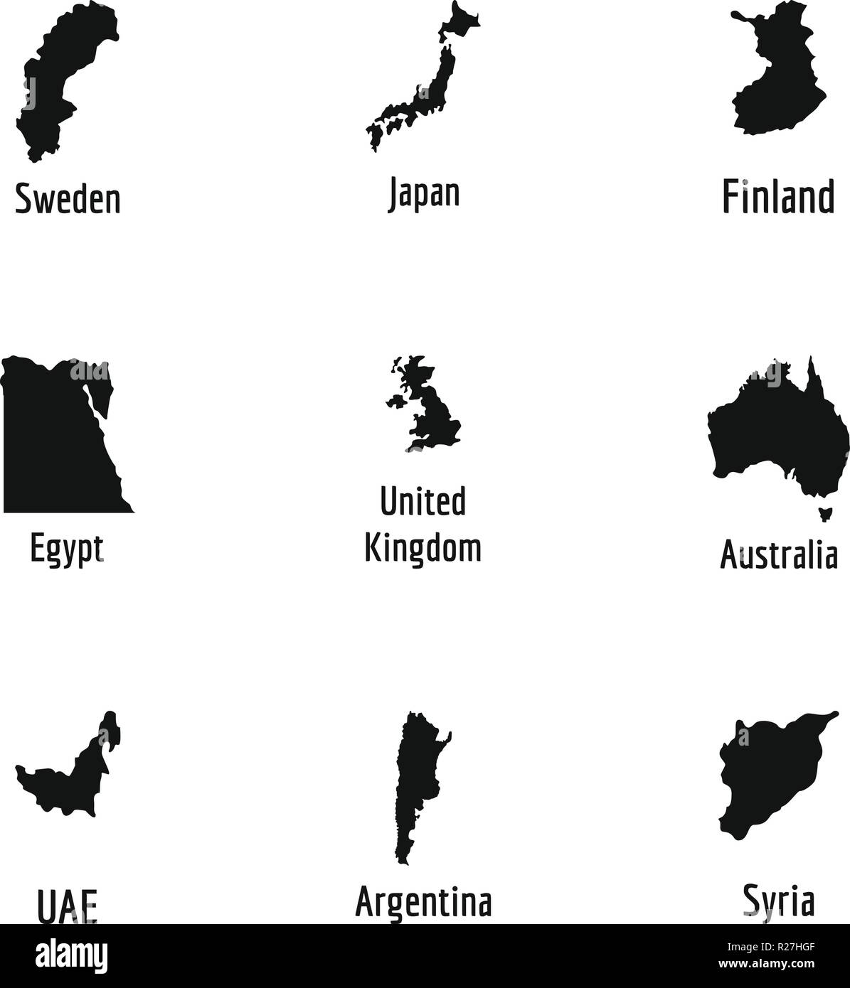 Host country icons set. Simple set of 9 host country vector icons for ...