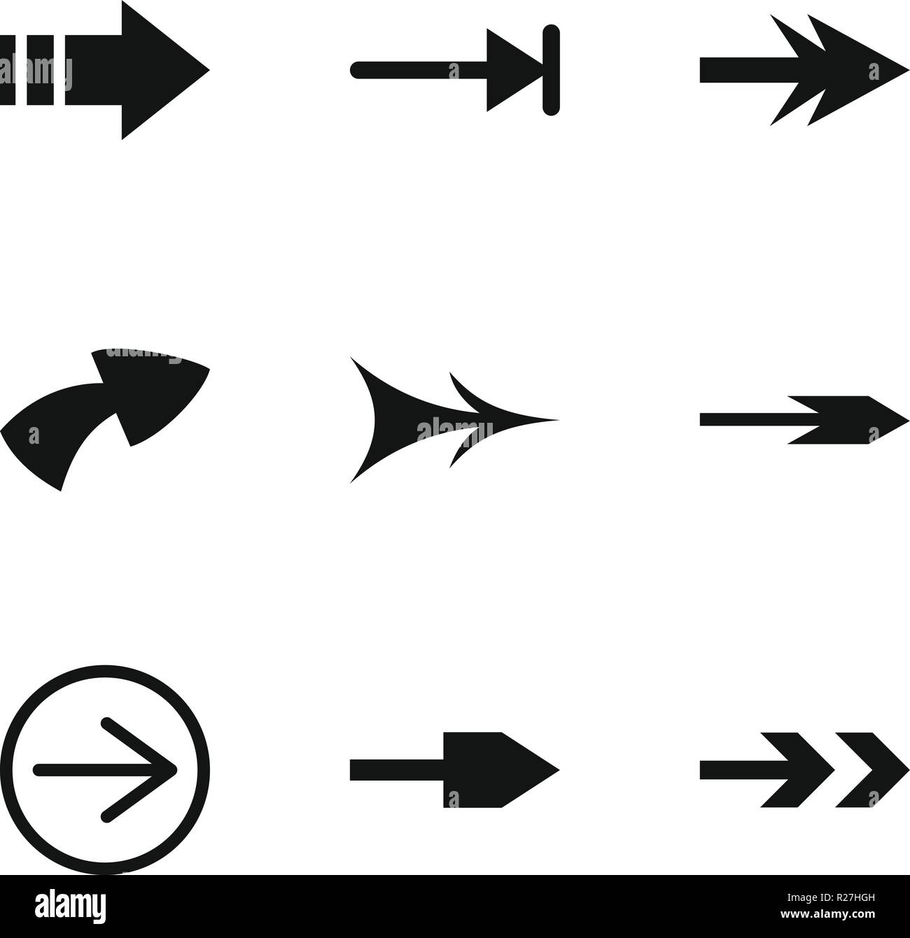 Web arrow icons set. Simple set of 9 web arrow vector icons for web ...