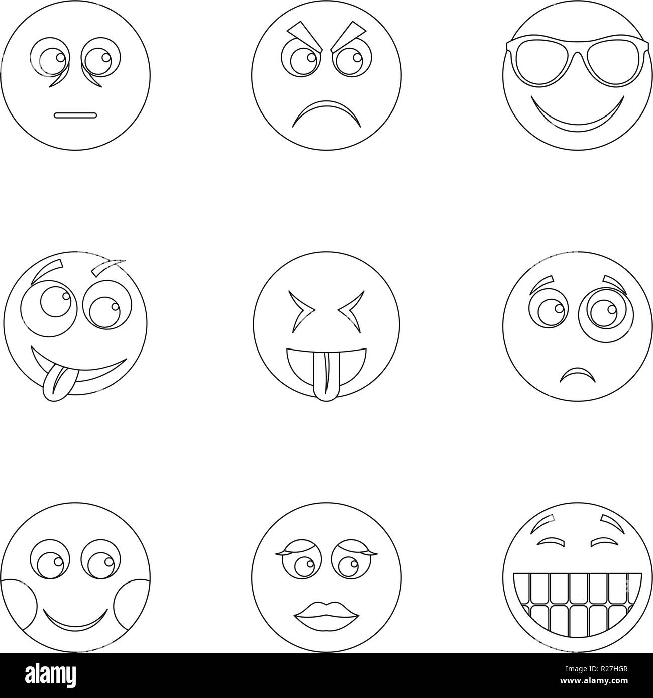 Facial animation icons set. Outline set of 9 facial animation vector ...